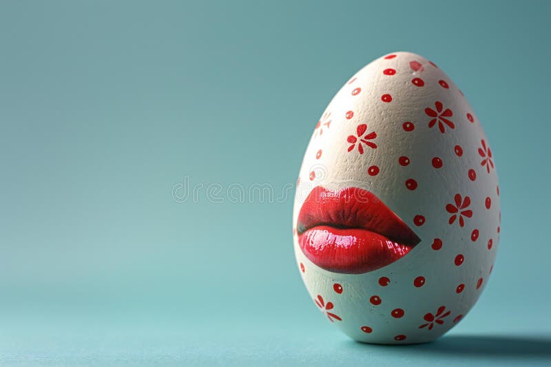 An Easter Egg with Red Lipstick Kiss Marks on it, on a Light Blue ...