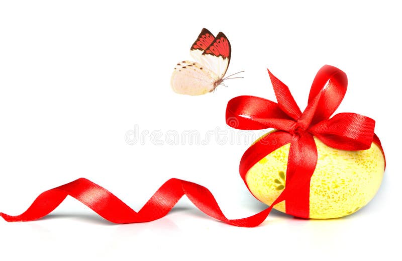 Easter Egg with Red Ribbon and Butterfly Stock Image - Image of event ...