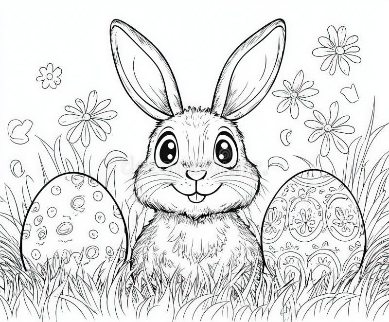 An Easter Egg Rolling Competition, Coloring Page for Kids, Simple ...