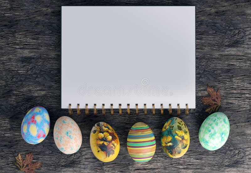Easter Egg in a Row Around Note Book with Empty Space for Text and ...