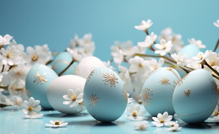 An Easter Egg Scene on a Blue Background, Stock Photo - Image of ...