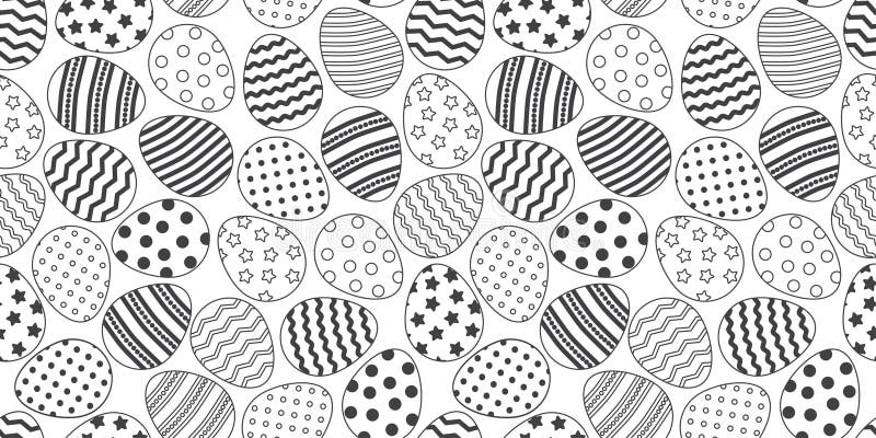 Easter Egg Seamless Pattern Outline Design, Black Line Art, Coloring ...