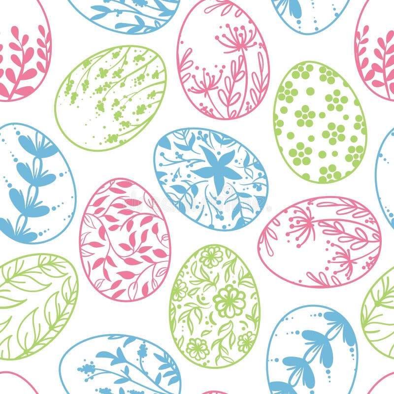 Easter Egg Seamless Pattern. Vector Doodle Texture of Holiday Eggs. Easter Illustration Stock ...
