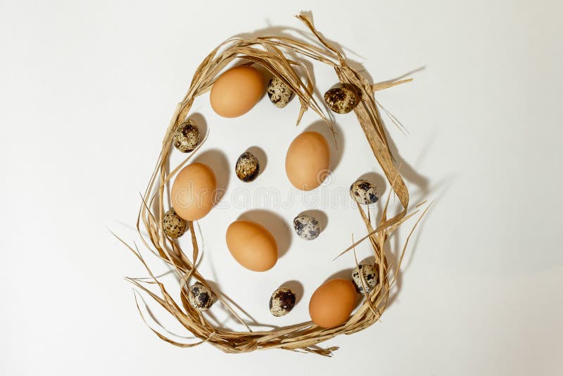 The Easter Egg Shape is Made of Eggs and Straw. Minimal Holiday Concept ...