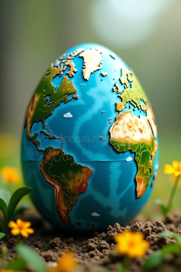 An Easter Egg Shaped Like Earth on Soil among Greenery Stock ...