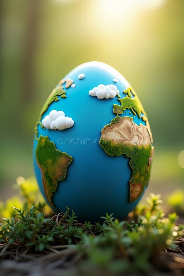 An Easter Egg Shaped Like Earth on Soil among Greenery Stock ...