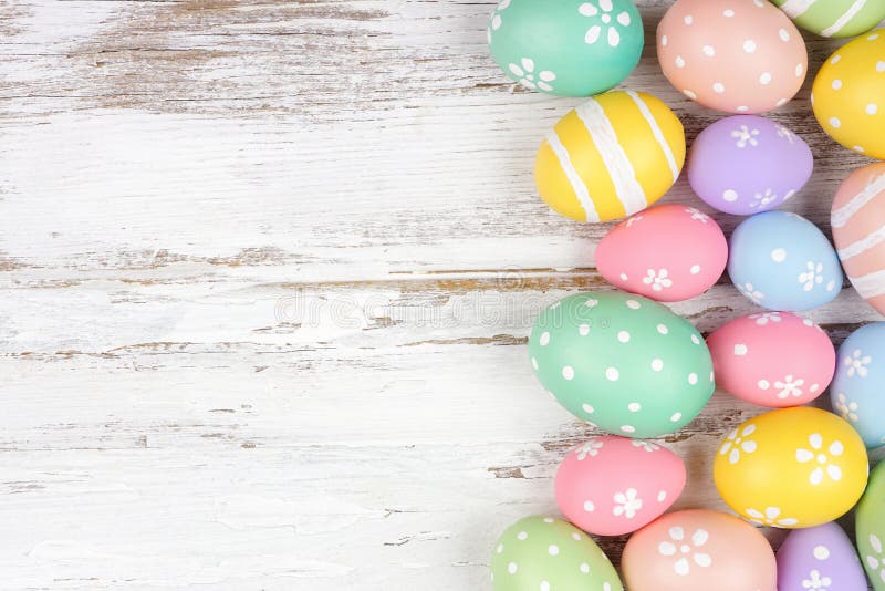 Easter Egg Side Border Over a Rustic White Wood Background Stock Photo ...