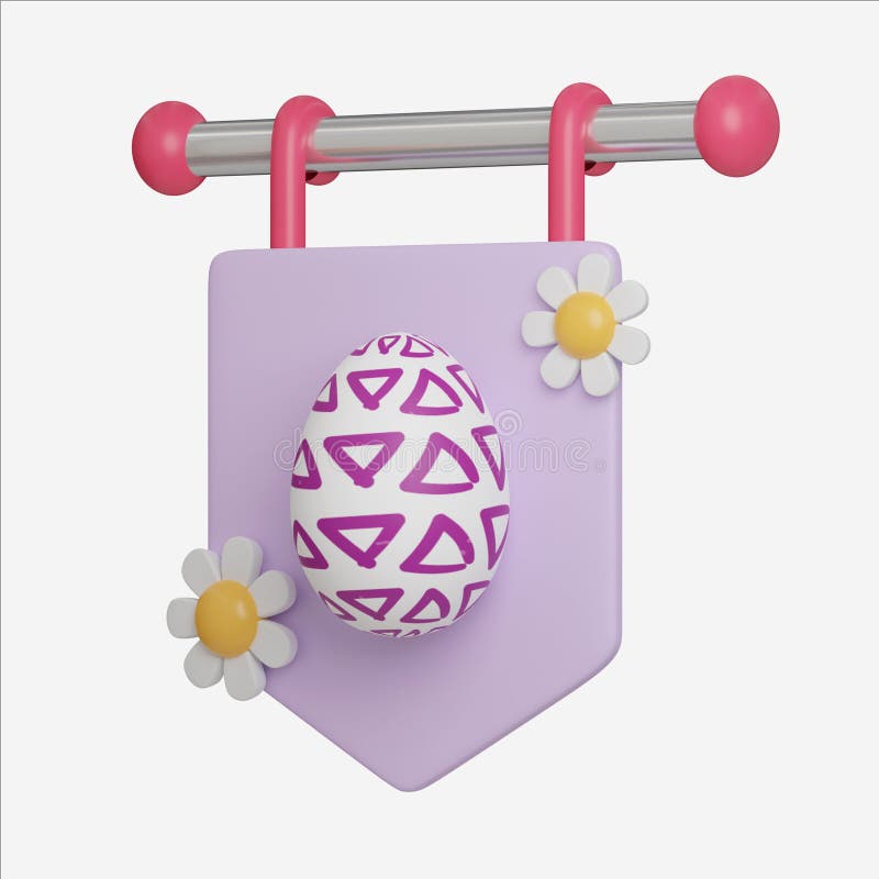 Easter Egg Sign and Daisy Flower Icons. 3D Illustration Easter Festive ...