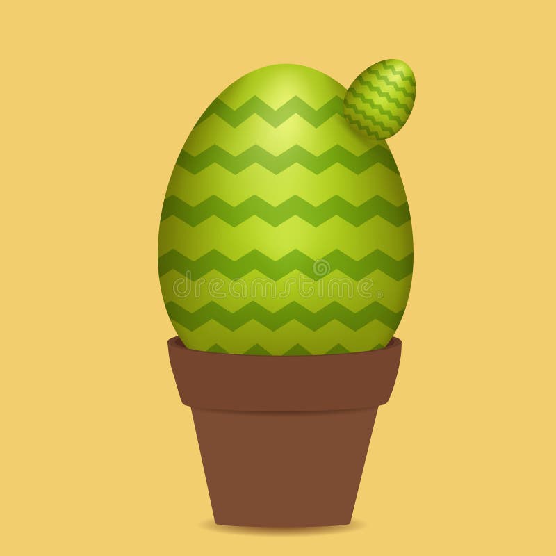An Easter Egg Stylized As a Cactus Stands in a Brown Flower Pot Stock ...