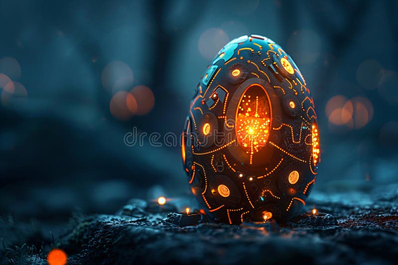 Easter Egg in Tech Futuristic Style. Abstract 3d Neon Glowing Egg with ...