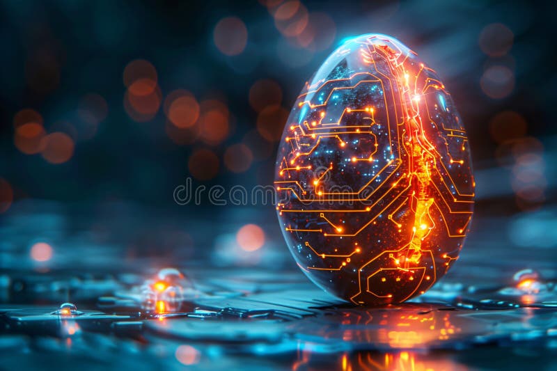 Easter Egg in Tech Futuristic Style. Abstract 3d Neon Glowing Egg with ...