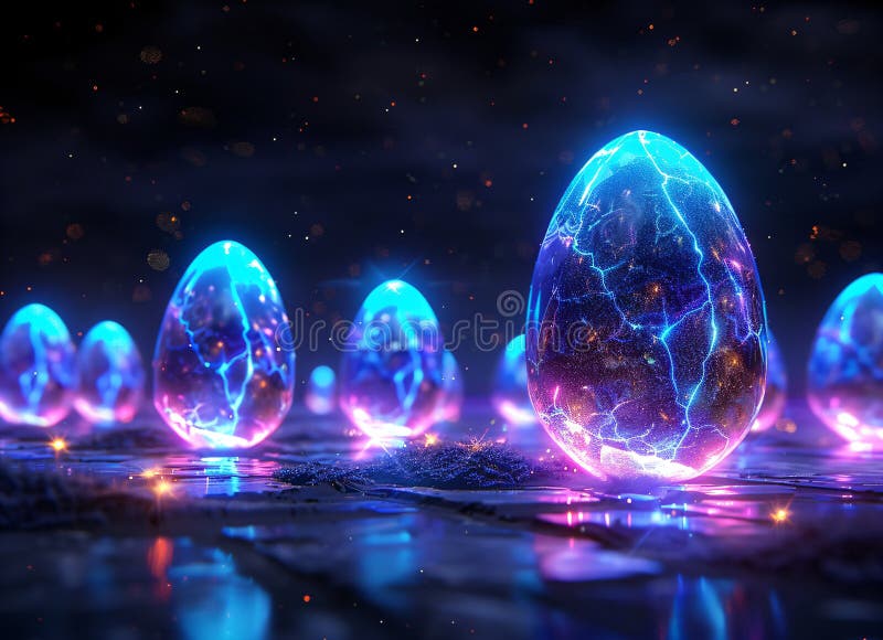 Easter Egg in Tech Futuristic Style. Abstract 3d Neon Glowing Egg with ...