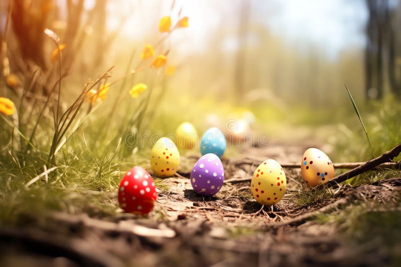 Easter Egg Trail Easter Holiday Theme Stock Illustration - Illustration ...