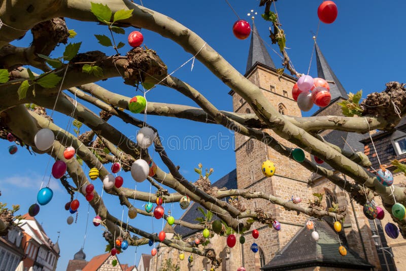 Easter egg on a tree stock image. Image of tree, branch - 146312211