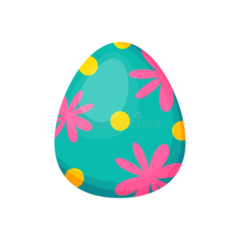 Easter Egg Turquoise Color Vector, Single Element. with Floral and ...