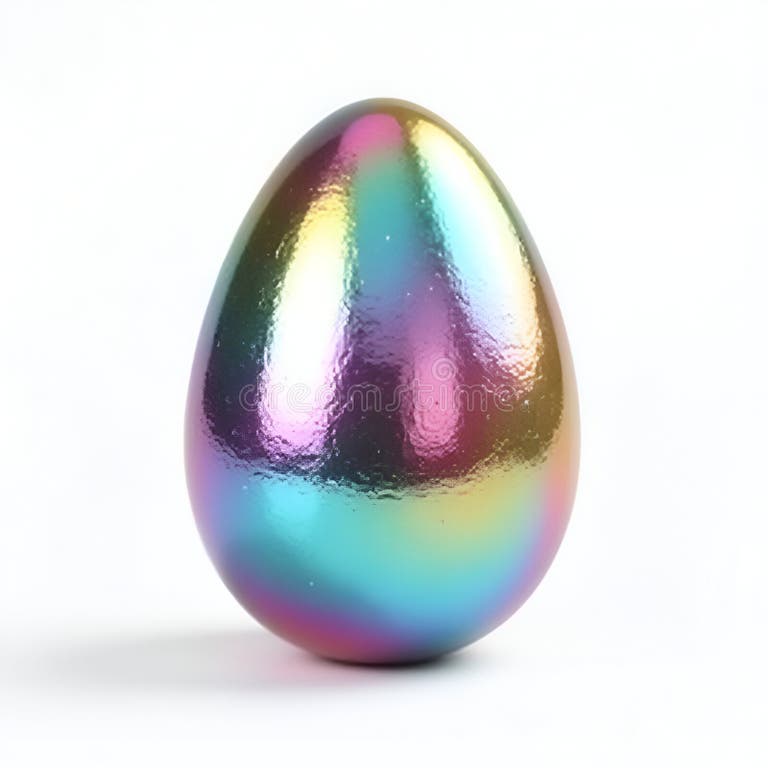 Easter Egg on White Background, Shiny Metallic Rainbow Egg with Modern ...