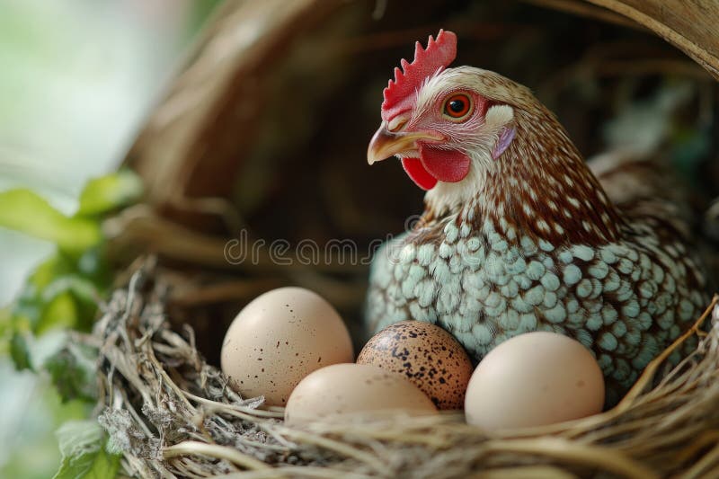 Easter Egger Hen Brooding Eggs in a Nest Stock Photo - Image of chick ...