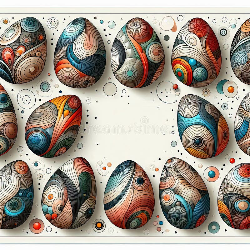 Easter Eggs in Abstract Drawings with Space for Text Stock Illustration ...