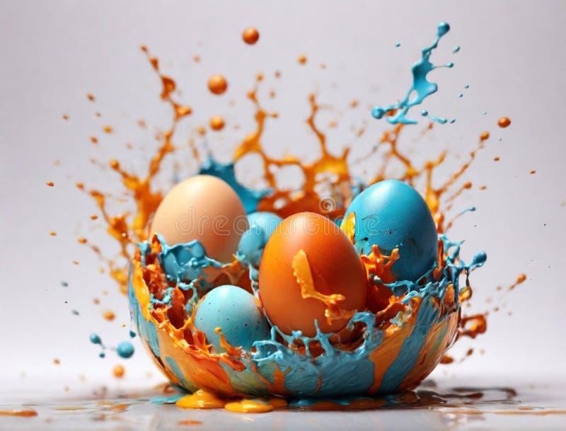 Generative Ai, Easter Eggs with Amazing Paint Splashes, Solid White Background Stock ...