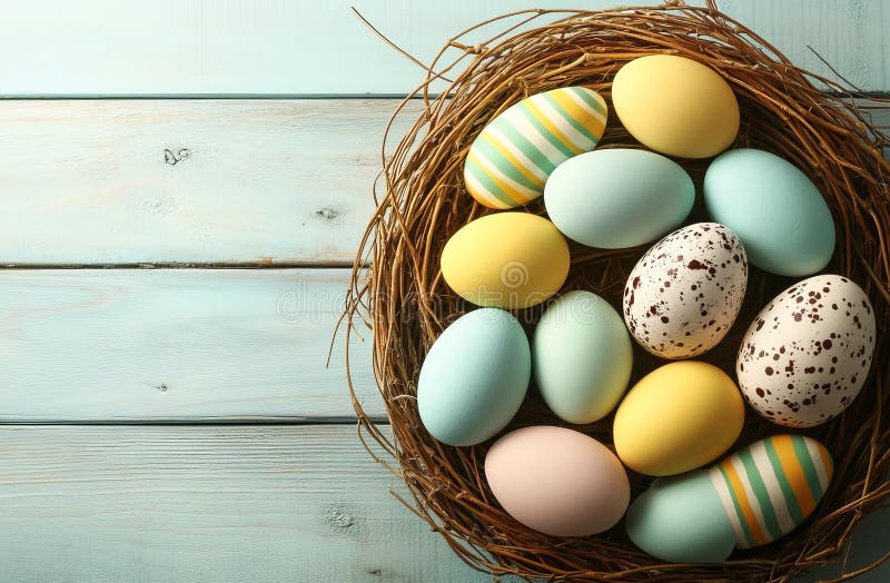 Easter Eggs Arranged on a Wooden Surface, Including a Designated Area ...