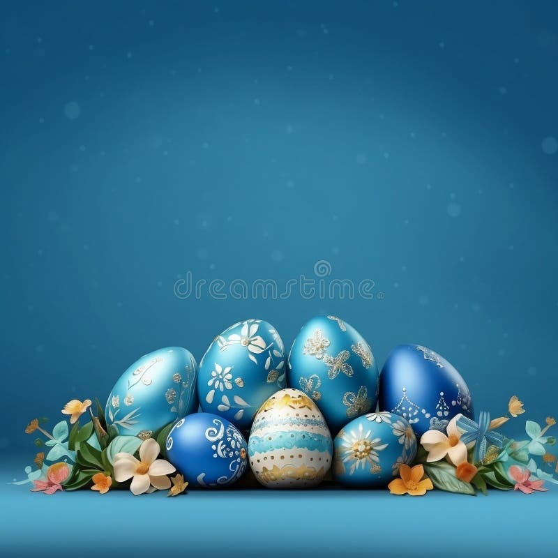Easter Eggs Banner Blue Background. Generative AI Stock Illustration ...