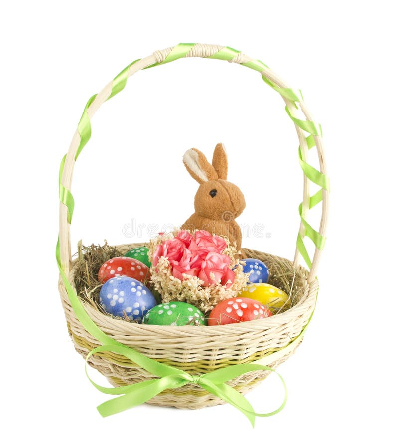 Easter Bunny in Basket of Eggs Stock Image - Image of colours, adorable ...