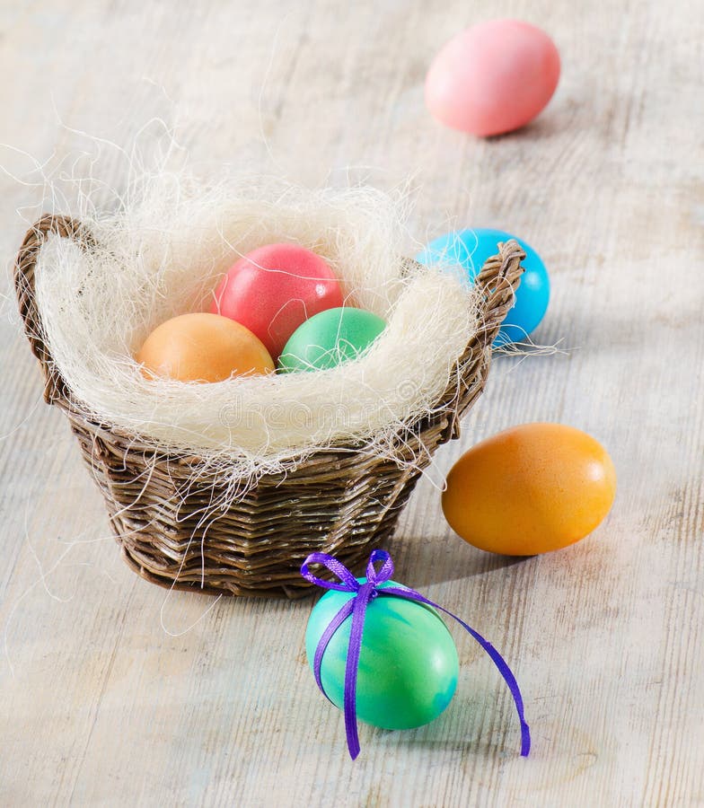Easter eggs in the basket stock image. Image of color - 29316429