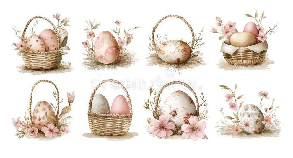 Easter Eggs in a Easter Basket Decorated with a Bow, with Shadow and ...