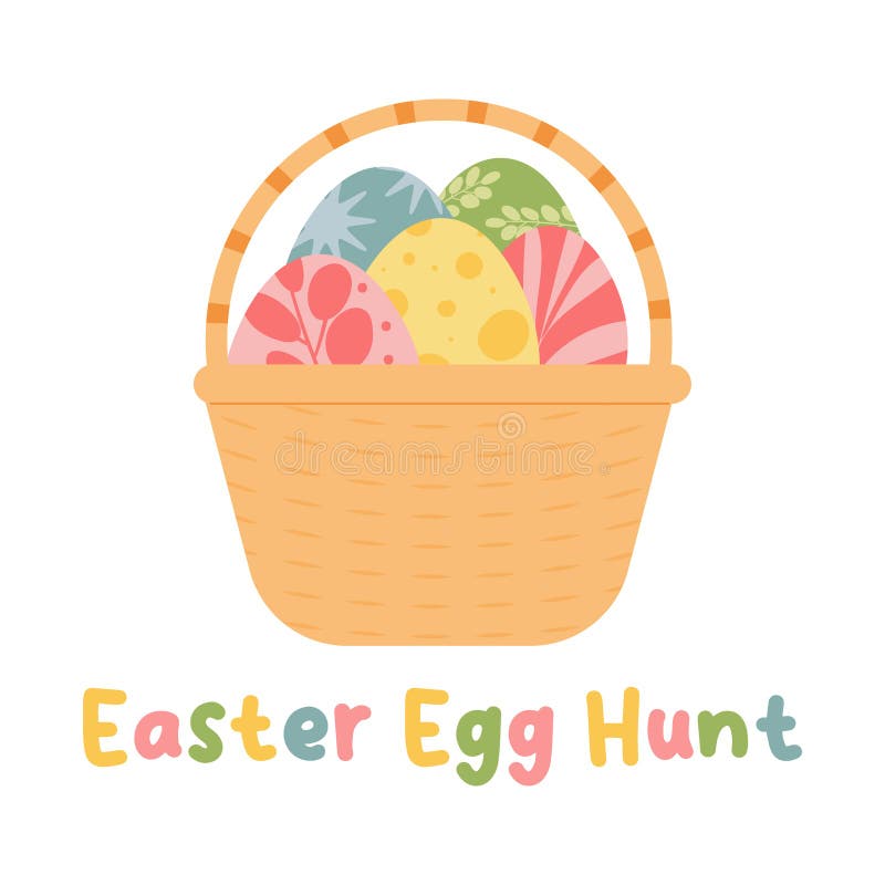 Easter Eggs in Basket. Poster Easter Eggs Hunt Stock Vector ...