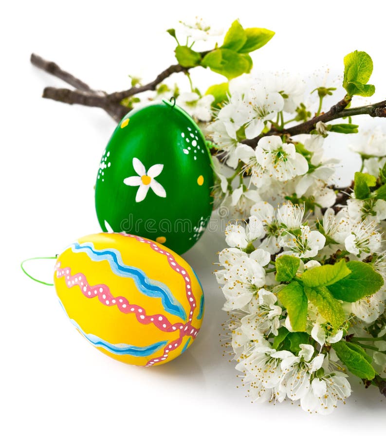 Easter Eggs with Blooming Branch Stock Photo - Image of bough, flower ...