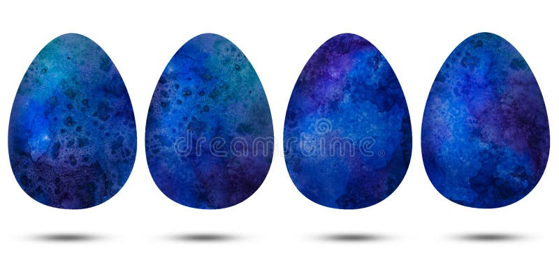 Easter Eggs in a Blue Color Scheme. Watercolor Stock Illustration ...