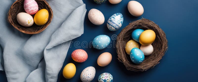 Happy Easter. Blue Colored Easter on the Blue Wooden Background Stock ...