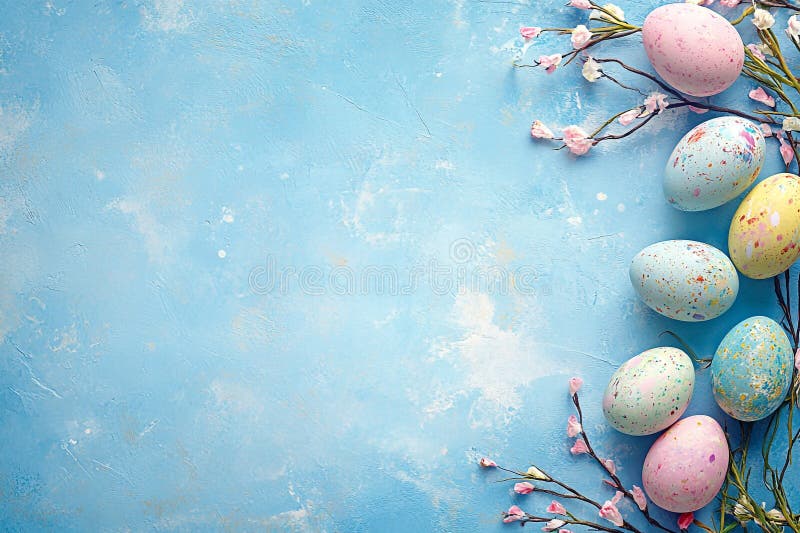 Easter Eggs Border Decoration on Light Blue Color Background. Easter ...