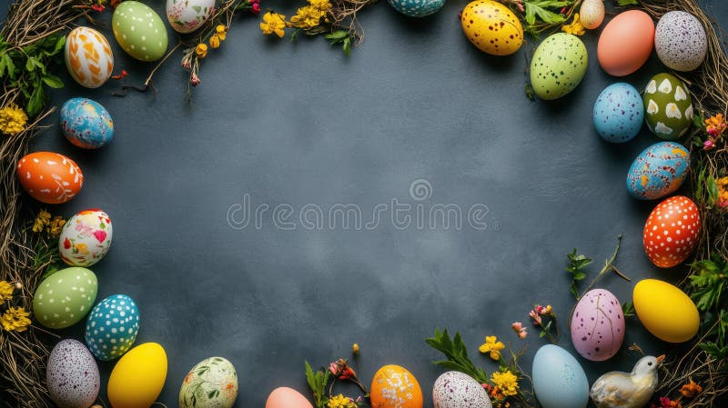 Easter Eggs Border Frame with Colorful Decorated Eggs Stock Photo ...