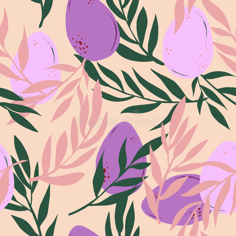 Easter Eggs and Branches Hand Drawn Vector Seamless Pattern Retro Stock Vector - Illustration of ...