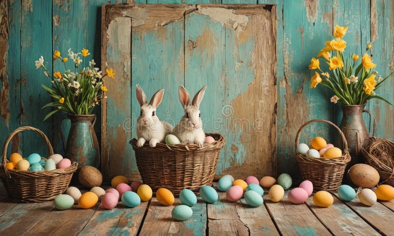Easter eggs and bunnies stock illustration. Illustration of painting ...