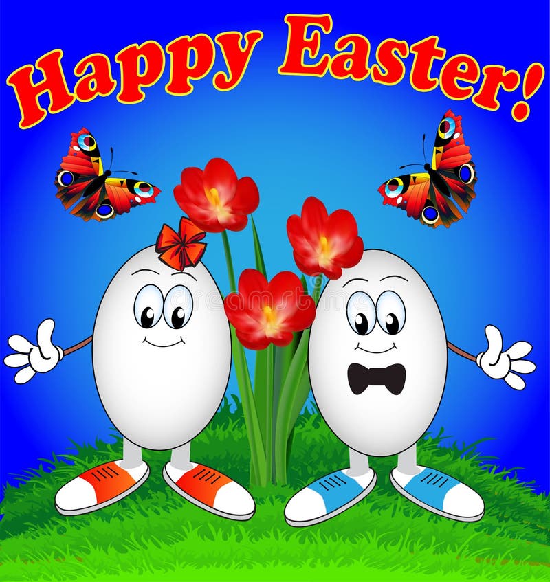 Easter Eggs Cartoon with Flowers and Butterflies Stock Vector ...