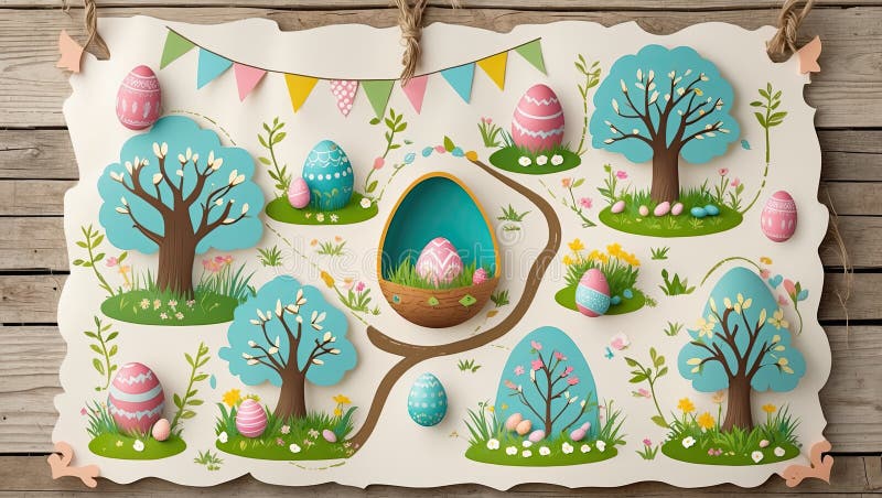 Easter Eggs Cartoon Hunt Map Stock Illustration - Illustration of pink ...