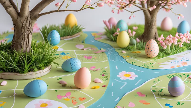 Easter Eggs Cartoon Hunt Map Stock Illustration - Illustration of funny ...