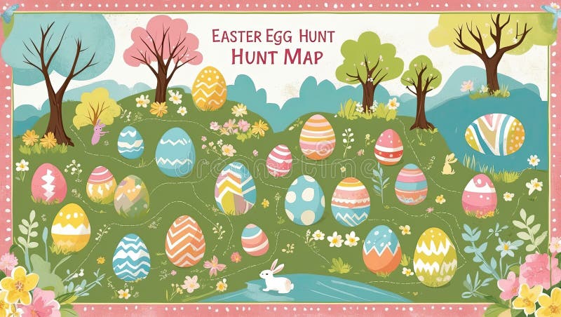 Easter Eggs Cartoon Hunt Map Stock Illustration - Illustration of ...