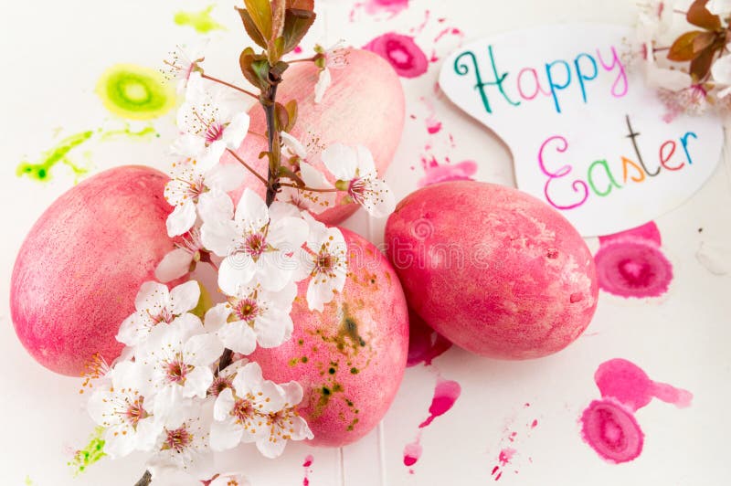 Easter Eggs and Cherry Blossom Flowers Stock Image - Image of cherry ...