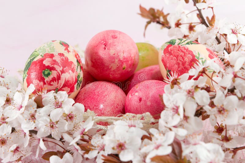 Easter Eggs and Cherry Blossom Flowers Stock Image - Image of design ...