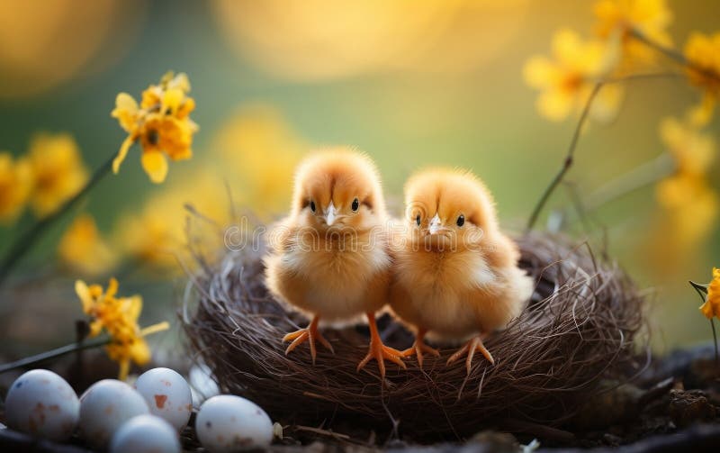 Easter Eggs with Chicks Background. AI Stock Illustration ...