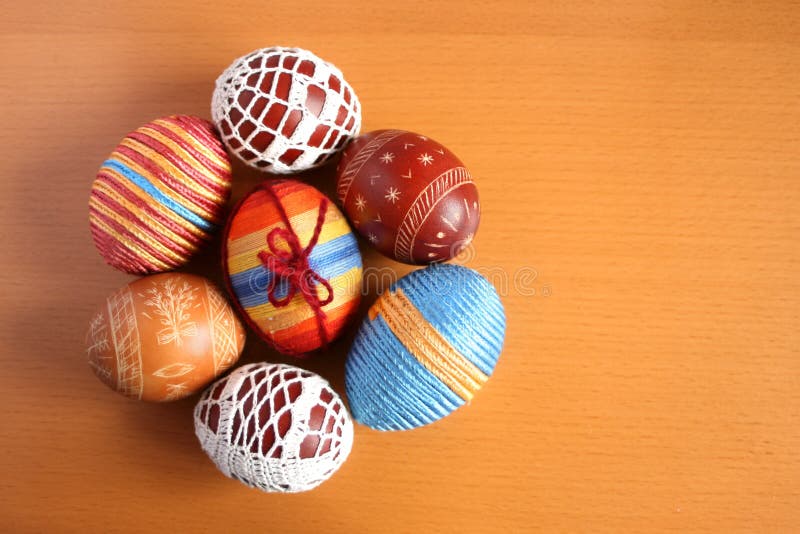 Easter eggs in a circle stock photo. Image of ribbon, wooden - 4994130