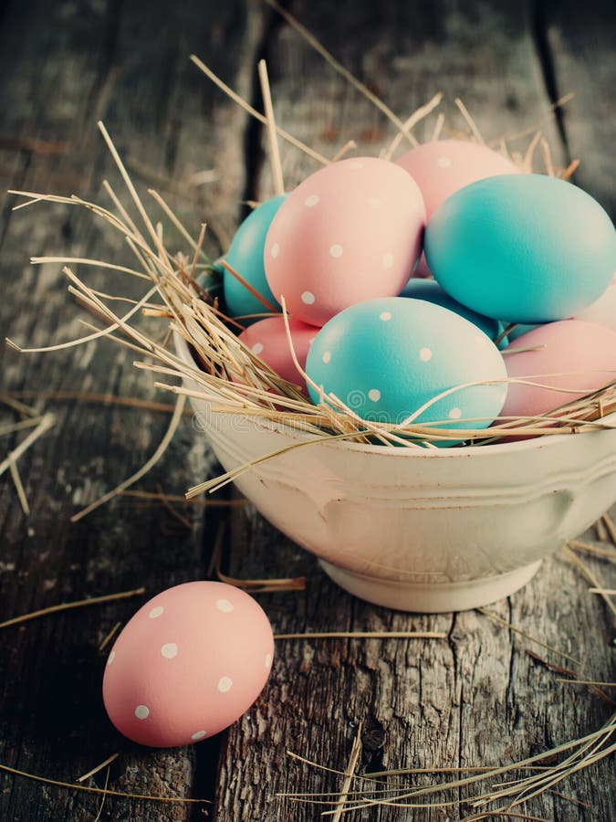 Easter Eggs Colored with Peas in a Bowl Stock Photo - Image of dark ...