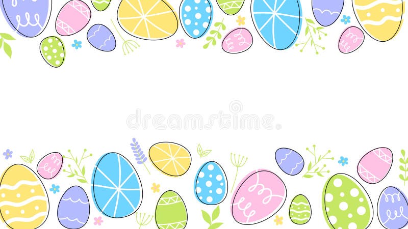 Easter Eggs Composition Hand Drawn Black on White Background ...