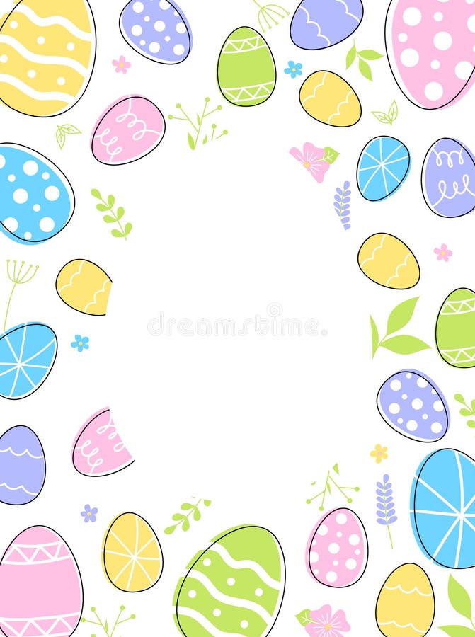 Easter Eggs Composition Hand Drawn Black on White Background ...