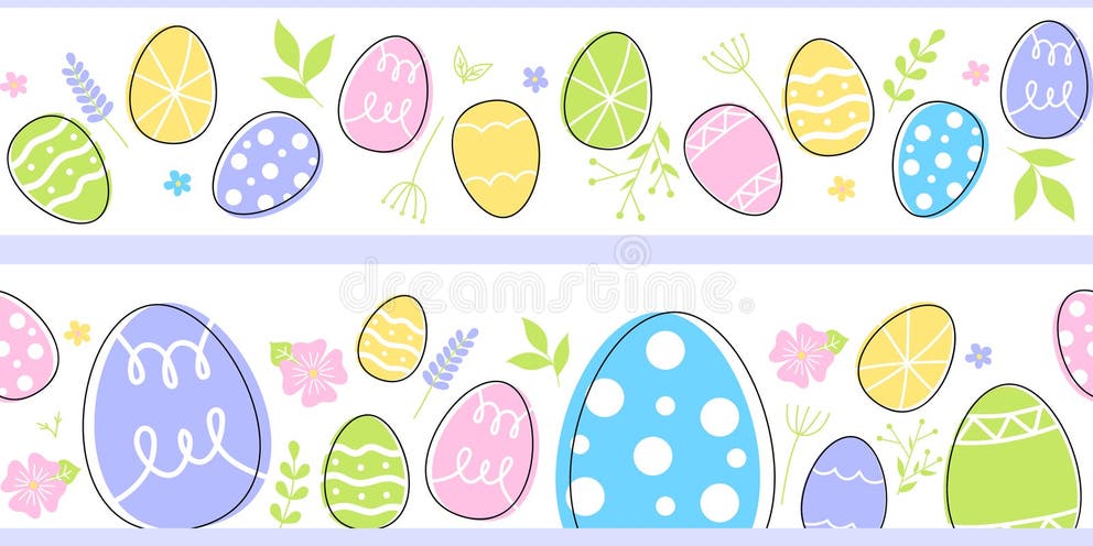 Easter Eggs Composition Hand Drawn Black on White Background ...