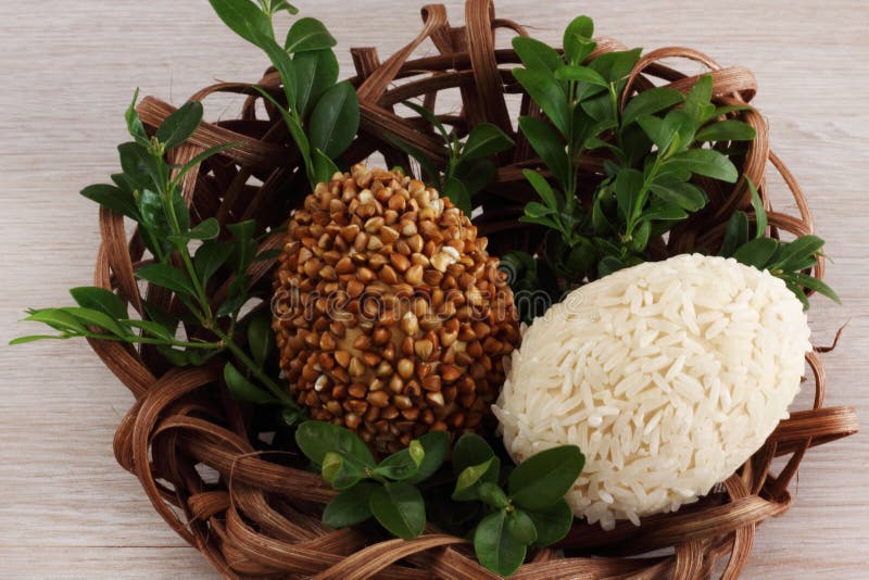 Easter Eggs Covered in Rice and Buckwheat Stock Photo - Image of ...