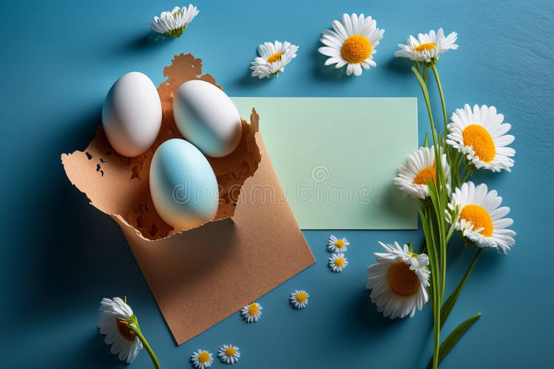 Easter with Eggs and Daisies on a Blue Background. Stock Illustration ...